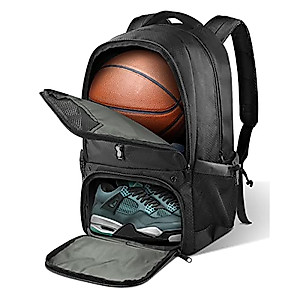 BROTOU Soccer Bag, Basketball Backpack with Ball Compartment, Soccer Backpack for Basketball/Volleyball/Football, Large Capacity Sports Equipment Bags for Men/Women (Black new)