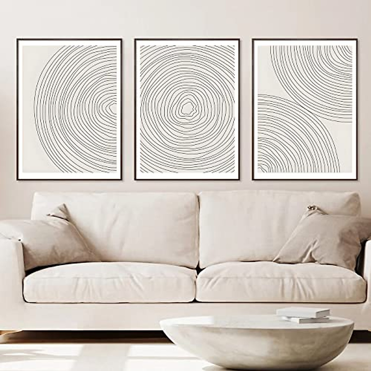 Minimalist Circle Geometric Line Art Boho Wall Art Set of 3 Neutral Abstract Canvas Painting Pictures Boho Prints Wall Art Unframed Artwork Posters for Bedroom Living Room Decor 16x24inch No Frame