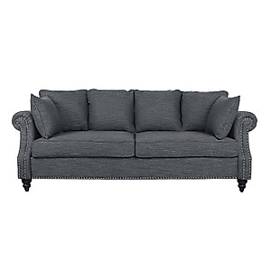 Christopher Knight Home Manbow Pillowback 3 Seater Sofa with Nailhead Trim - Charcoal/Dark Brown