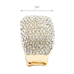 Lavencious Half Cube Shape with Crystals Stretch Rings Statement Rings Free Size for Women (Gold + Clear Crystals)