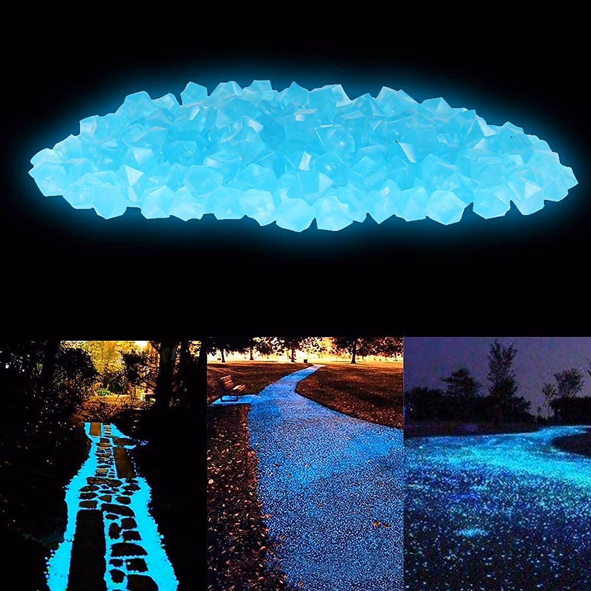 200PCS Glow Stones Pebbles, Gardening Luminous Glow Stones Rocks Outdoor Decor Glowing Water Fish Tank Gravel (White in Daytime, Blue in The Dark)