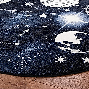 Safavieh Carousel Kids Collection 5'3" Round Dark Blue/Light Blue CRK122M Outer Space Area Rug
