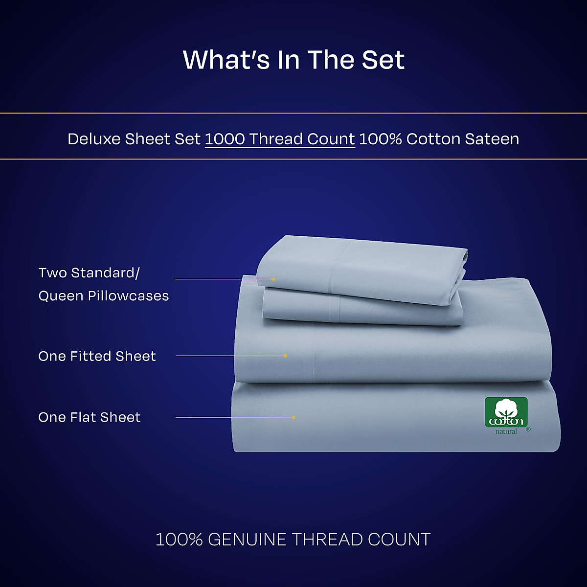 California Design Den 1000 Thread Count Queen Size Sheet Set, Winner Architectural Digest Best Sheet, Luxury 100% Cotton Sateen, Softer Than Egyptian Cotton (Blue)