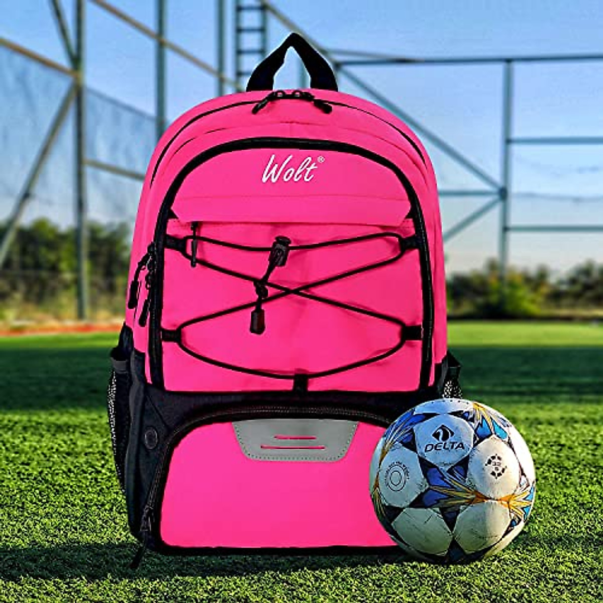 WOLT | Youth Soccer Bag - Soccer Backpack & Bags for Basketball, Volleyball & Football Sports, Includes Separate Cleat Shoe and Ball Compartment, for Girls & Women (Pink)