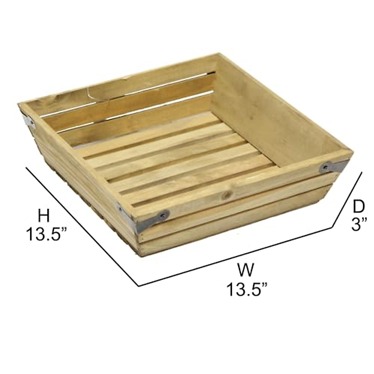 Admired By Nature Natural Wood Large Shallow Square Crate with Metal Corner Design, 020-NTRL