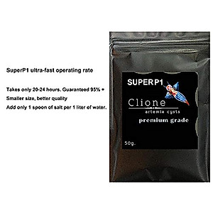 Clione SuperP1 50 g. (Premium Grade) Artemia Cysts Brine Shrimp Eggs Fish Food 95% Plus Hatch Rate in 24-32 Hour, Fresh Stock Tested, for All Tropical Fish Goldfish KOI Baby Fry Fish Guppy Betta Fish