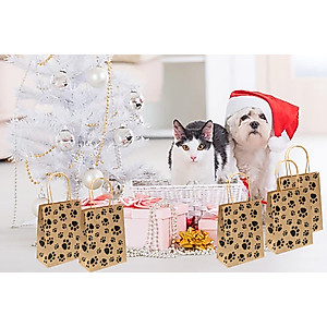 YYaaloa 30pcs Small Gift Bags with Handle Bulk Paw Print Brown Party Favor Paper Shopping Bags for Kids Birthday Xmas Party Supplies Retail Bags (Paw Print Brown, Small 30pcs)