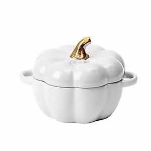 123Arts Ceramic Pumpkin Shape Soup Bowl Salad Bowl Dessert Bowl with Lid and Double Handles
