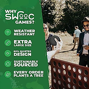 SWOOC Games - Giant Four in a Row (All Weather) Outdoor Game with Carrying Case and Noise Reducing Design - 60% Quieter - Jumbo Connect 4 Discs to Win - Oversized Yard Game for Kids, Adults, & Family