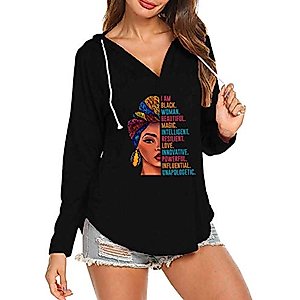 WbJetr Black Woman Beautiful Magic Long Sleeve V Neck Casual Loose Hoodies Tops