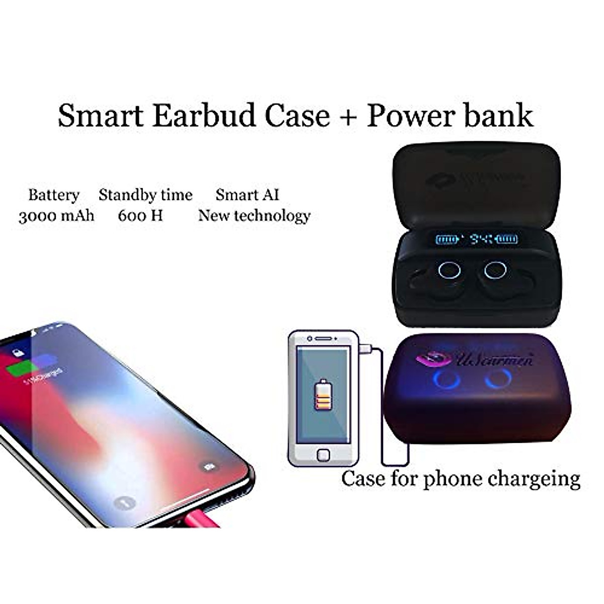 UScarmen Wireless Earbuds New Technology Air 4 mics Bluetooth 5.0 Earbud Touch Control USB-C Quick Charge deep Bass in-Ear Detection Headphones (Black F8)