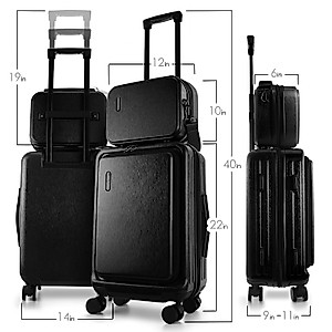 TRAVELARIM 22 Inch Carry On Luggage 22x14x9 Airline Approved, Carry On Suitcase with Wheels, Hard-shell Carry-on Luggage, Durable Luggage Carry On, Black Small Suitcase with Cosmetic Carry On Bag