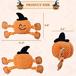Vehomy Halloween Dog Squeaky Toy Dog Halloween Pumpkin Teething Toy Pet Dog Chew Toy Puppy Tug of War Toys Pet Interactive Dog Toy for Small Medium Dogs