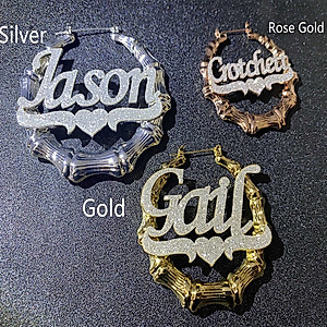 Custom Name Earring Bamboo Earring Personalized Gold Plated Name Bamboo Hoops For Girls Women Gift Graduation Earring gift