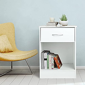 TUSY White Nightstand with Drawer, Bedside Table End Tables Living Room, File Cabinet Storage with Sliding Drawers and Shelf for Home Office