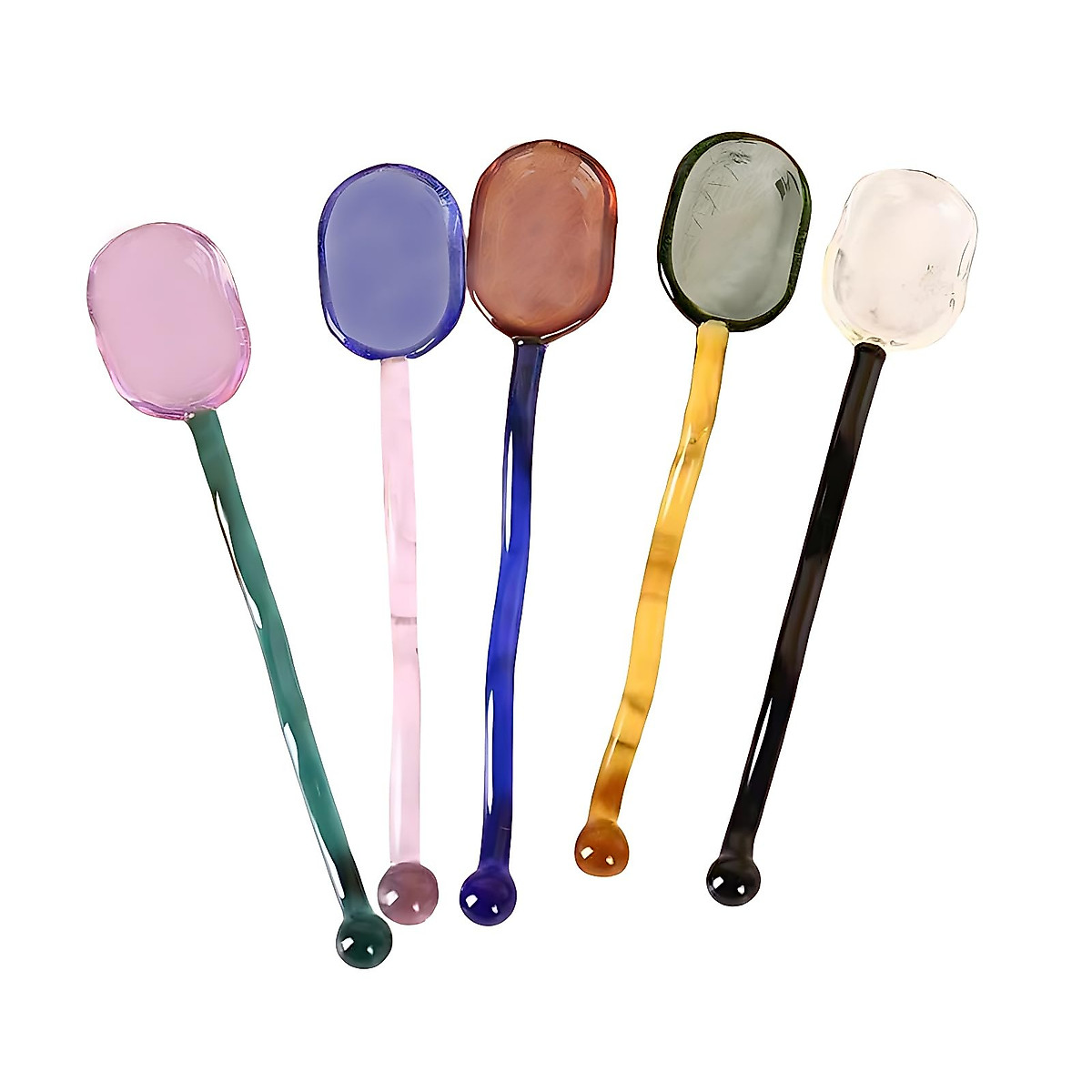 Turbokey 5 Pieces Glass Spoons for Coffee Teaspoons 6.1 inch Glass Stirring Spoon Rod Heat Resistant Coffee Stirrers Ice Tea Spoon Glass Mixing Spoon for Tea SugarHome Bar Party (5 Color)