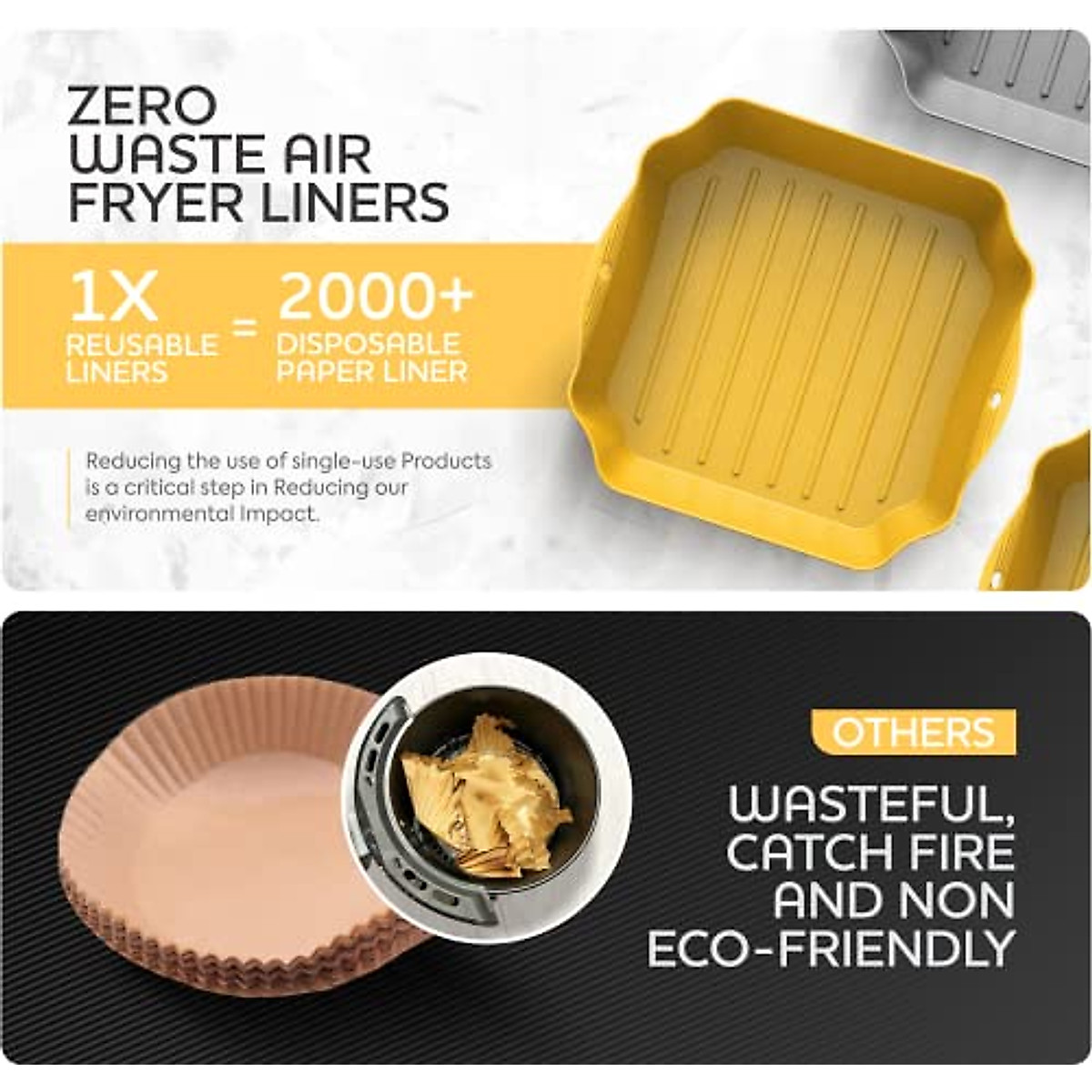 Silicone Air Fryer Liners Set OF 4, Air Fryer Silicone Liners for 3-5QT Air Fryer Tray Baking Oven, 7.5” Reusable Square Air Fryer Liners with Handles & Holes, Air Fryer Inserts, Air Fryer Accessories