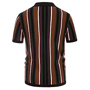 PJ PAUL JONES Mens Casual Short Sleeve Shirt Button Down Knit Stripe Polo Shirt Black M