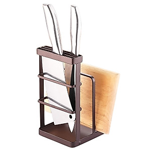 Cutting Board Rack Knife Block Chopping Board Organizer Pot Lid Holder Metal Steel Kitchen Countertop Stand Pots Pan Lids Rack(Bronze)
