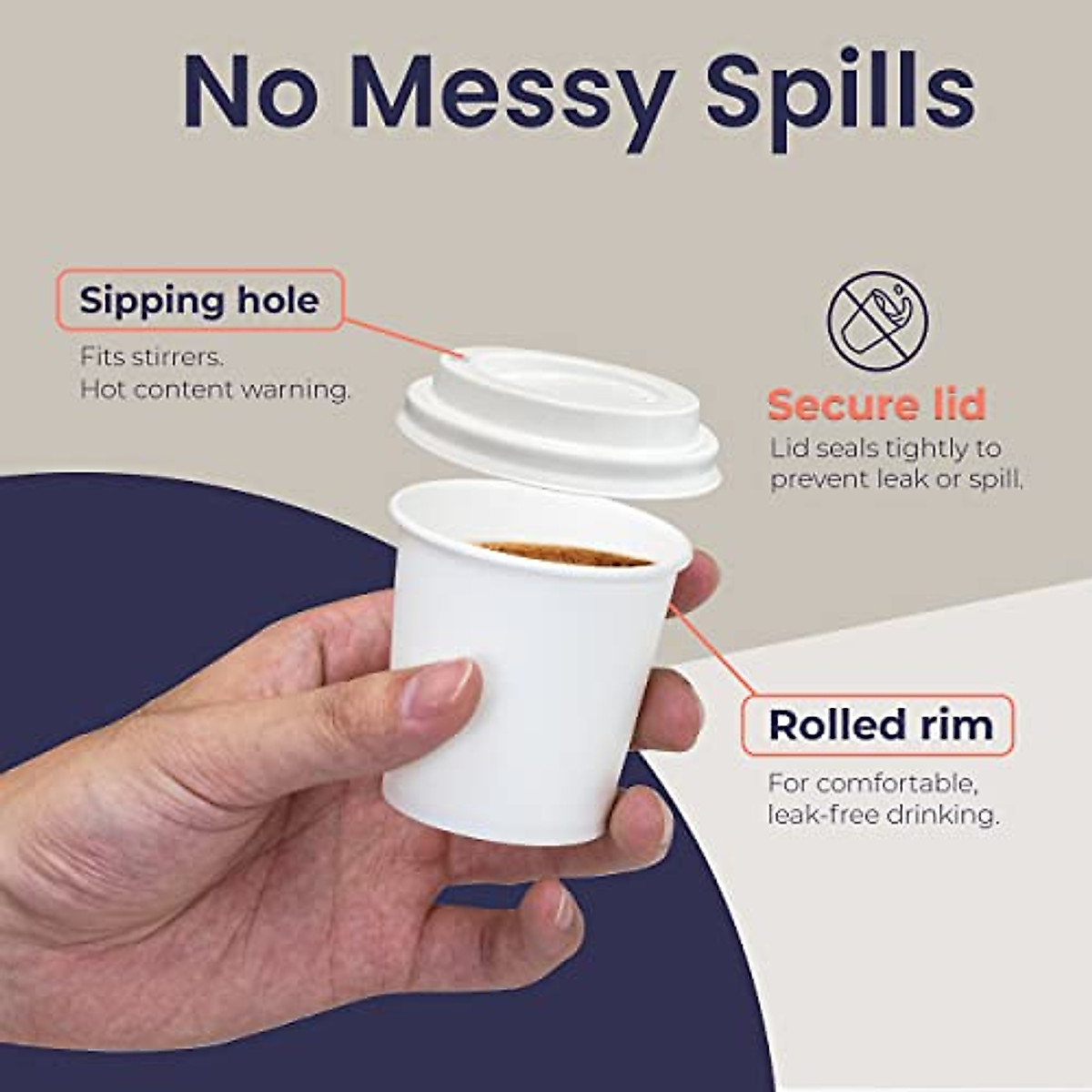 [100 Pack] 4 Oz Disposable Paper Coffee Cups with White Lids, Espresso Paper Cups with Lids, To Go Coffee Cups for Hot and Cold Beverage, On the Go Cups for Espresso, Hot Chocolate, Cortado, Macchiato