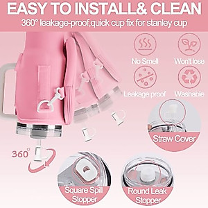 Stanley Cup Accessories Set Including 1Pcs Stanley Carrier Bag, 10 Pcs Straw Cover Cap,Silicone Spill Proof Stopper, 2 Pcs Silicone Boot for 30/40oz Adventure Quencher & Flowstate Tumbler with Handle