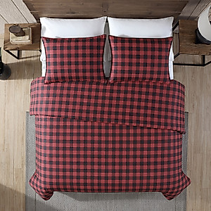 Eddie Bauer - Queen Comforter Set, Cotton Reversible Bedding, Buffalo Plaid Home Decor for All Seasons (Red/Black, Queen)