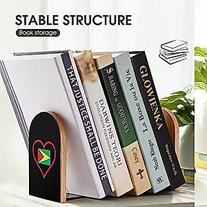 I Love Guyana Red Heart Wood Book Ends for Shelves Non-Skid Bookend Book Stand Book Holder Stopper for Home Office School