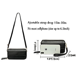 Women Crossbody Wallet RFID Blocking Cell Phone wristlet Purse with shoulder strap Ladies small cross body bag (Black)
