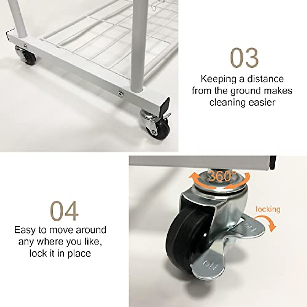 Clothes Rack with Shelves,Double Rod Clothing Garment Rack on Wheels Clothes Drying Rack for Indoor Bedroom Living Room (White)