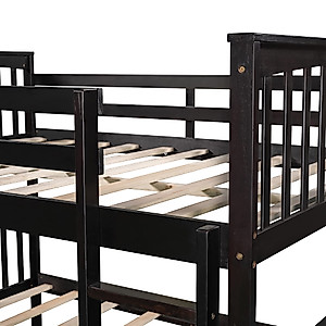 Bunk Bed, Full Over Full Bunk Beds, Solid Wood Full Bunk Bed Frame with Guard Rails and Ladder for Kids Boys Girls Teens Adults, Can be Convertible to 2 Beds, No Box Spring Needed, Espresso