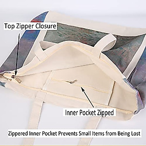 Sanmuci Canvas Tote Bag, Women's Large Zip Canvas Bag with Pockets, Vintage Graphic Aesthetic Shoulder Bags, Reusable Grocery Lunch Bag - Monet·Sunrise Impression