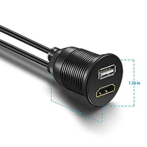 ICESPRING USB HDMI Mount Cable – 1 Meter 3ft USB and HDMI Extension Flush, Dash, Panel Mount Cable, for Car, Boat, Motorcycle