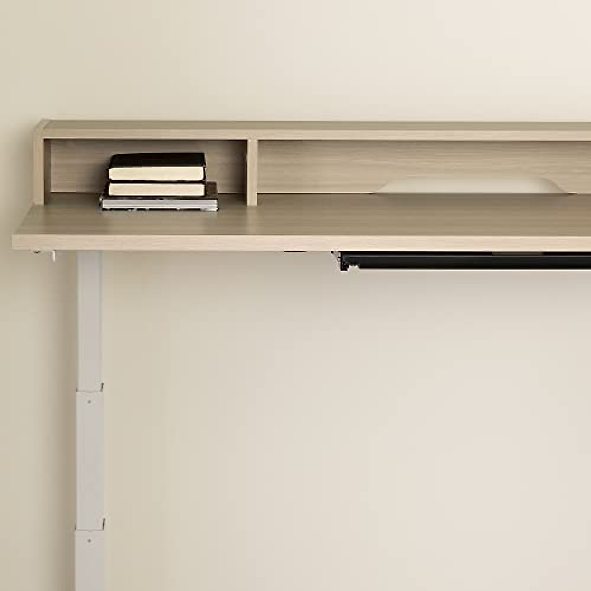 South Shore Majyta Adjustable Height Standing Desk with Built In Power Bar Soft Elm and Matte Black, Contemporary