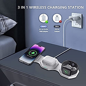 Wireless Charger 3 in 1,Magnetic Foldable 3 in 1 Charging Station for Multiple Apple Devices,Wireless Charging Pad Dock for iPhone14 13 12 11 Pro Max Plus,AirPods 3 2 Pro,Apple Watch