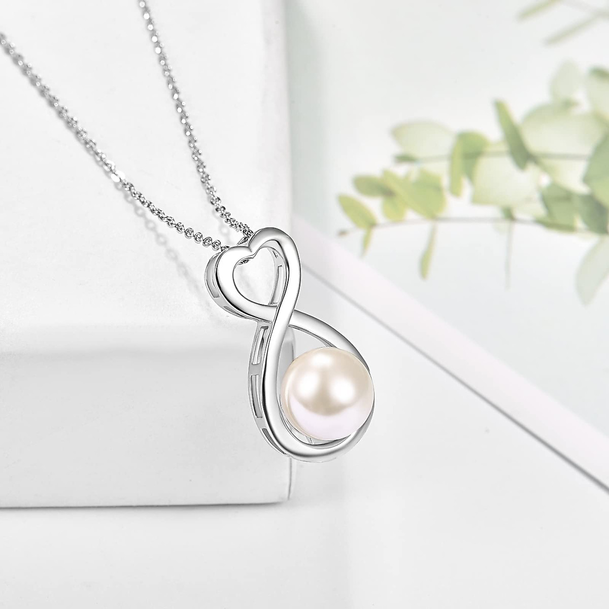 AENEAS Heart Infinity Pearl Necklace Sterling Silver Single Pearl Drop Necklace Pearl Pendant Jewelry Gifts for Women Collar de Perlas Para Mujer