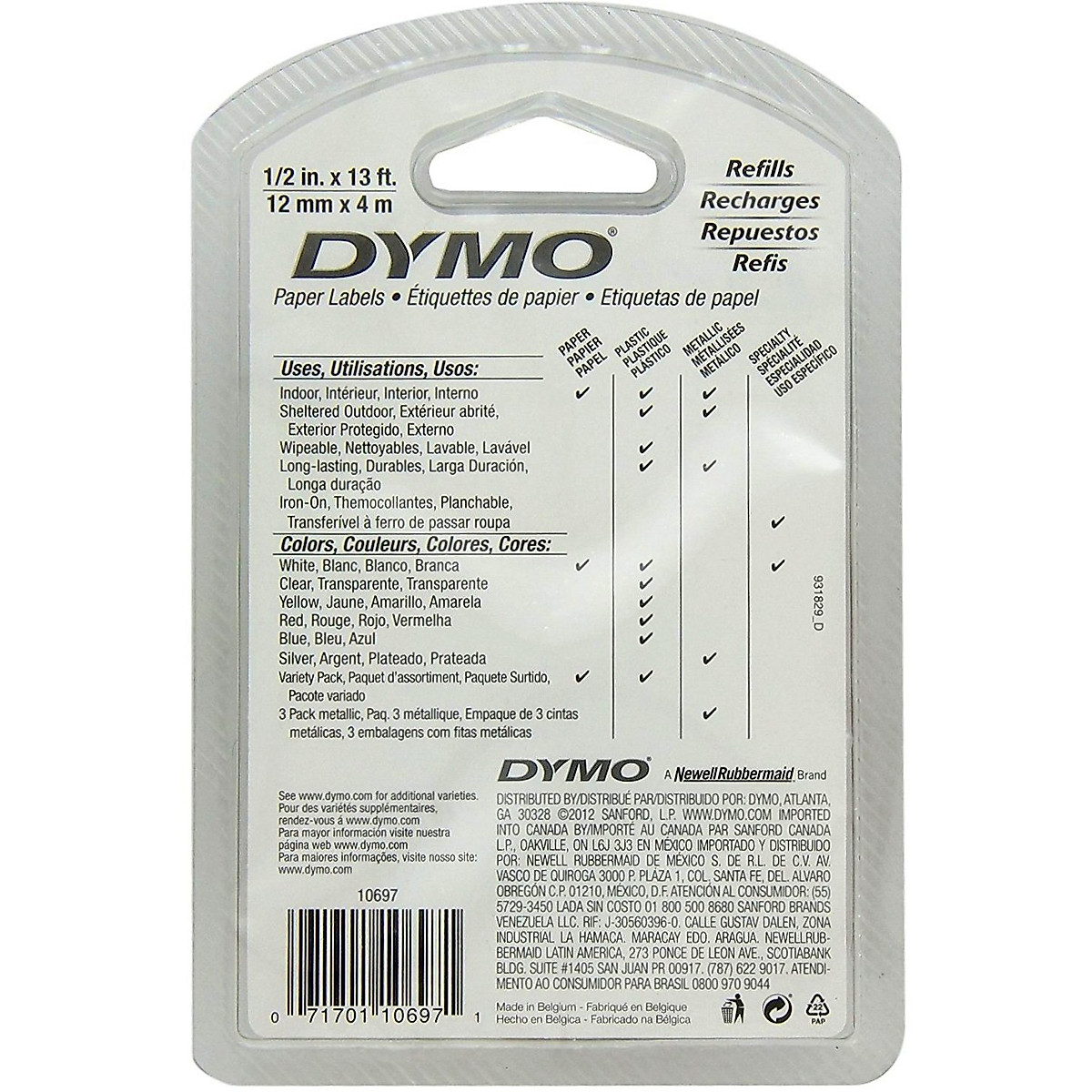 DYMO 2025928 10697 Self-Adhesive Paper Tape for LetraTag Label Makers, White (2 Pack of 2 Piece Each)