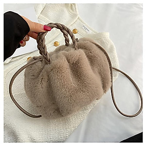 Plush Shoulder Bag Y2K Fluffy Furry Warm Aesthetic Tote Bag Warm Crossbody Bag Japanese Accessories for Autumn Winter (Apricot)