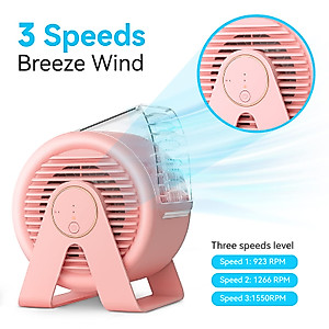 Misby Usb Small Desk Fan, Portable Fans with 3 Speeds Strong Airflow, 5.5 Inch Quiet Table Fan, 60° Rotate Personal Cooling Fan For Bedroom Home Office Desktop Travel (Pink)