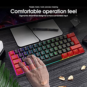 Snpurdiri 60% Wired Gaming Keyboard, True RGB Mini Quiet Ergonomic Water-Resistant Small Keyboard for Work, Gaming,Office (Red-Black)