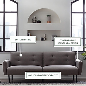 Edenbrook Gilman Futon - Futon Sofa Bed - Futon Couch - Small Futon - Living Room Furniture - Armed Sofa Bed Couch - Sleeper Sofa – Gray Linen Futon