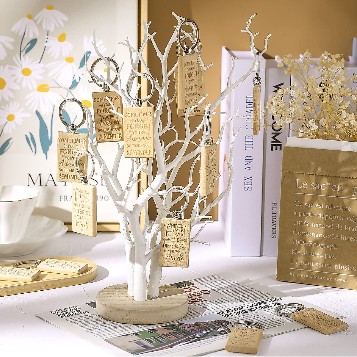 Chunful Graduation Thank You Keychains Bulk Wooden Thank Teacher Employee Keychains Inspirational Appreciation Gifts(50 Pcs)