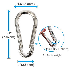 POWER GUIDANCE Stainless Steel Snap Hook, Carabiner Fit for Lat Pulldown Attachments, chrome-plated coating, Cable Machine Accessories for Home Gym, Weight or Climbing attachments, Set of 4