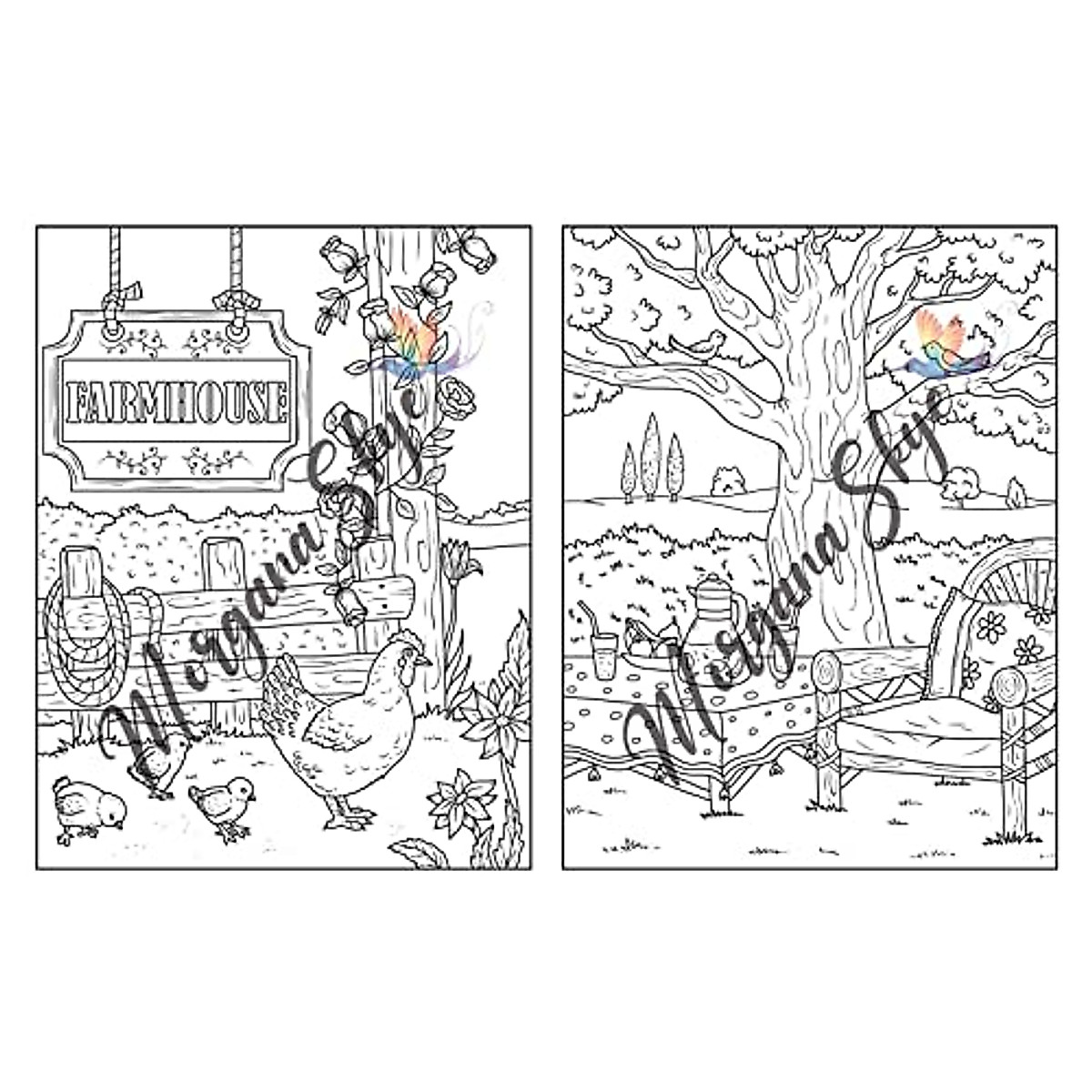Farmhouse Coloring Book: Easy Countryside Designs with Cute Farm Animals, Beautiful Flowers and Relaxing Landscapes for Stress Relief and Relaxation