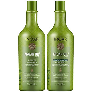 Inoar Argan Oil Shampoo & Conditioner Set - Hydrating, Moisturizing, Nourishing, Shine for Dry Damaged Hair - Repair, Hydration & Strengthen Chemically Treated Hair for Men and Women, 67.6 Fl Oz