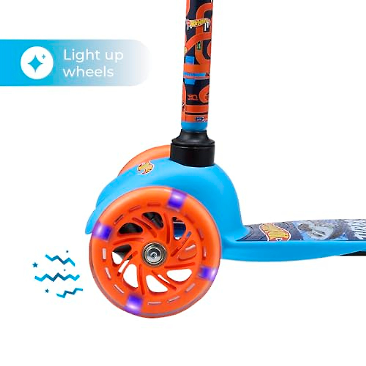 Hot Wheels Self Balancing Kick Scooter with Light Up Wheels, Extra Wide Deck, 3 Wheel Platform, Foot Activated Brake, 75 lbs Limit, Kids & Toddlers Girls or Boys, for Ages 3 and Up