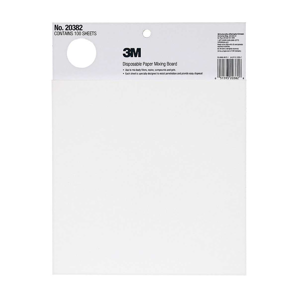 3M Disposable Paper Mixing Board 20382, Non Porous, Solvent Resistant, Non Soak, Large Sheet, 10 in x 13 in, 100 Sheets/Board