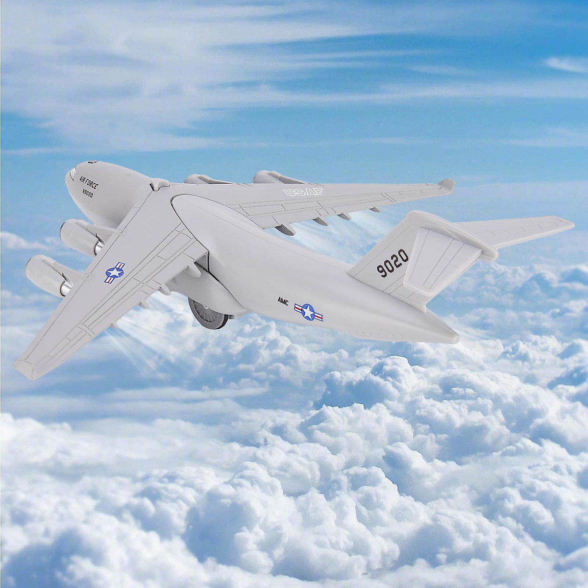 Crelloci Air Force Diecast Plane Toy with Lights & Sounds Pull Back, Grey Metal Military Model Airplane, Army Aircraft Fighter Toy, Play Vehicle for Kids Boys Toddlers Ages 3+