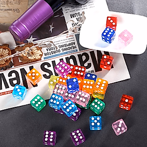 Yinsun 40 Pieces 16mm Dice Set 6-Side Standard Game Dice Set for Board Game, Teaching Math - Square Corners, 8 Translucent Colors