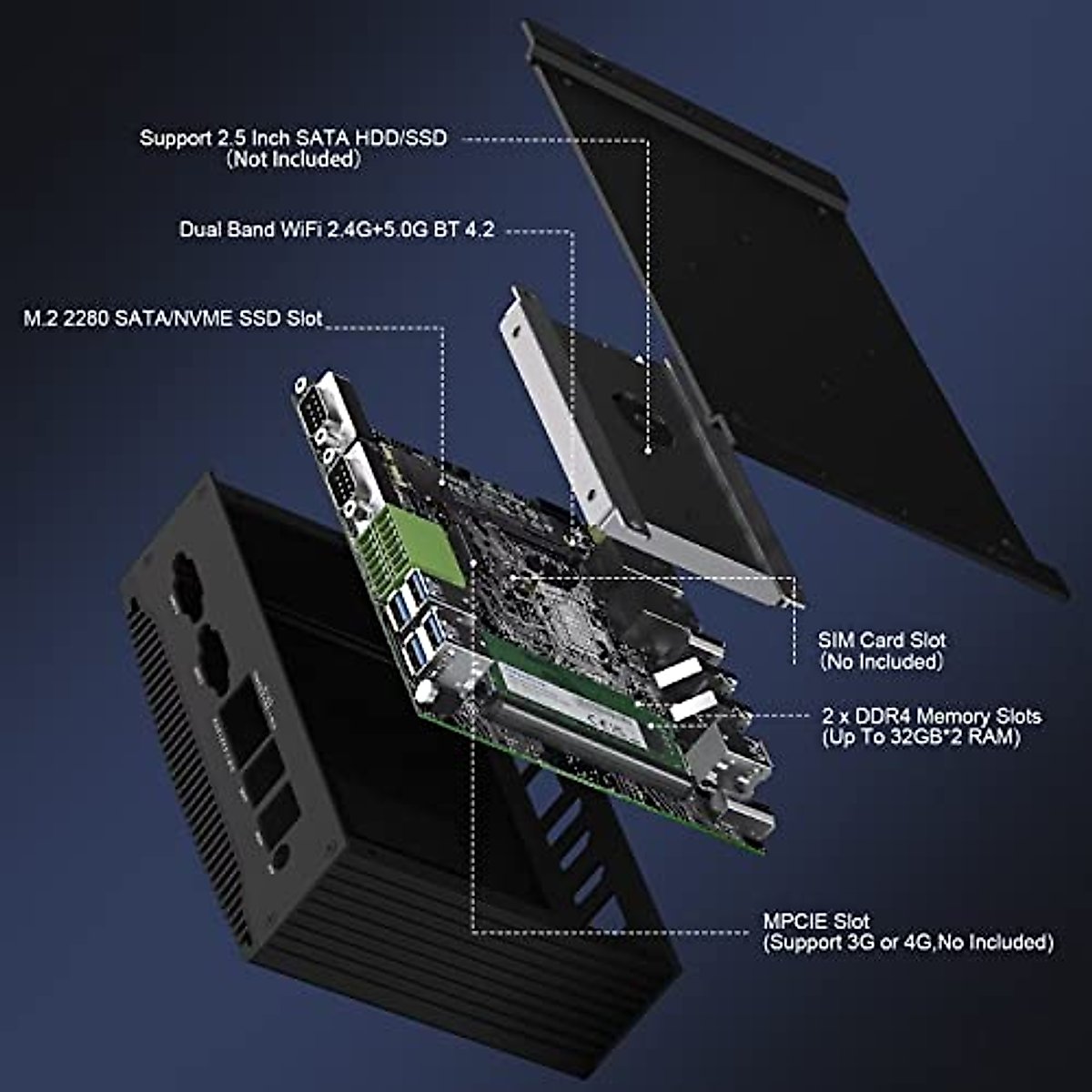 HISTTON Fanless PC Core i5-10210U, 32GB RAM 512GB SSD+1TB HDD, Mini Computer with 2 RS232/485 COM, Dual HD+DP 4K Triple Display, 2 LAN, 6 USB, GPIO, Wifi, BT4.2, Mini PC Windows 11 Pro, support Ubuntu