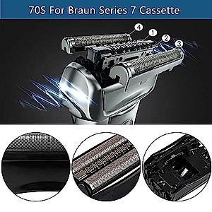Series 7 70S Replacement Head Shaver Blade Foil & Trimmer Cassette Head, 70S Shaving Replacement Head Fit for Braun Razor Head Series 7 (799cc, 795cc, 790cc-4, 760cc, 750cc, 735s, 730) & for Pulsonic